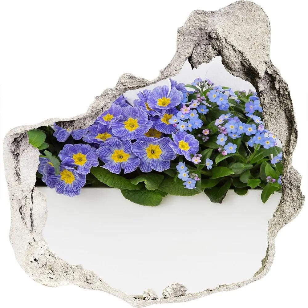 Wallmuralia Nálepka 3D díra na zeď Modré květiny 75x75 cm
