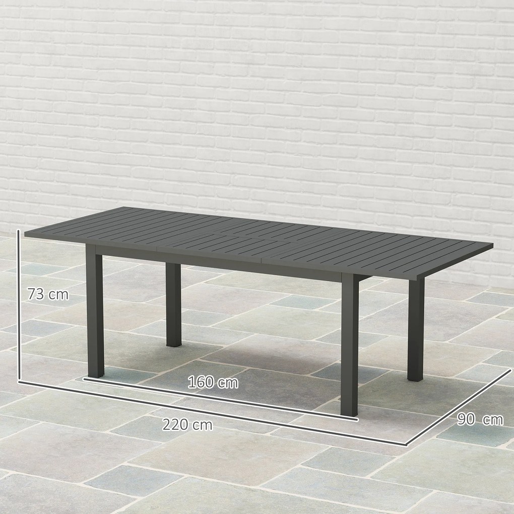Rozkládací zahradní stůl Outsunny z hliníku 160/220x90 cm, odolný vůči povětrnostním vlivům, stůl na balkon, protiskluzový bufetový stůl pro 6-8 osob…