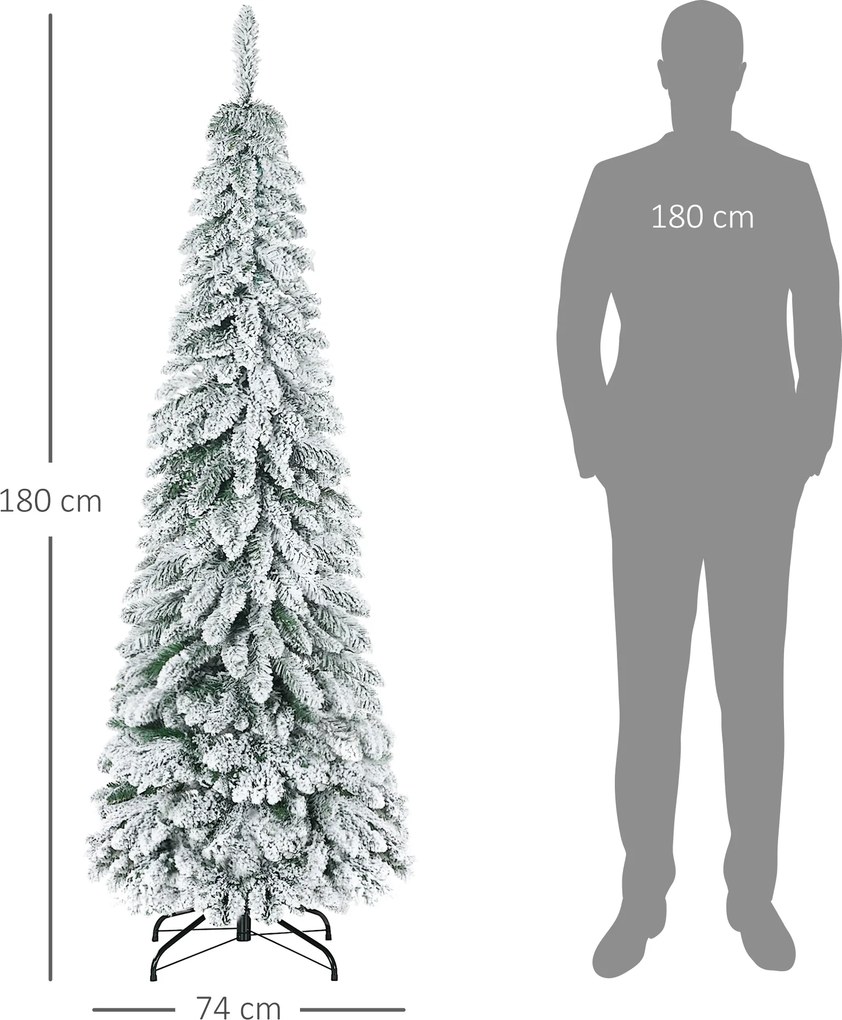 HOMCOM Umělý vánoční strom, 1,80 m, s 523 větvemi, umělý sníh, realistický vzhled, štíhlý tvar