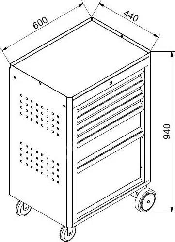 Pojízdný dílenský vozík na nářadí GD, 5 zásuvek, 940 x 600 x 440 mm, grafit / červená