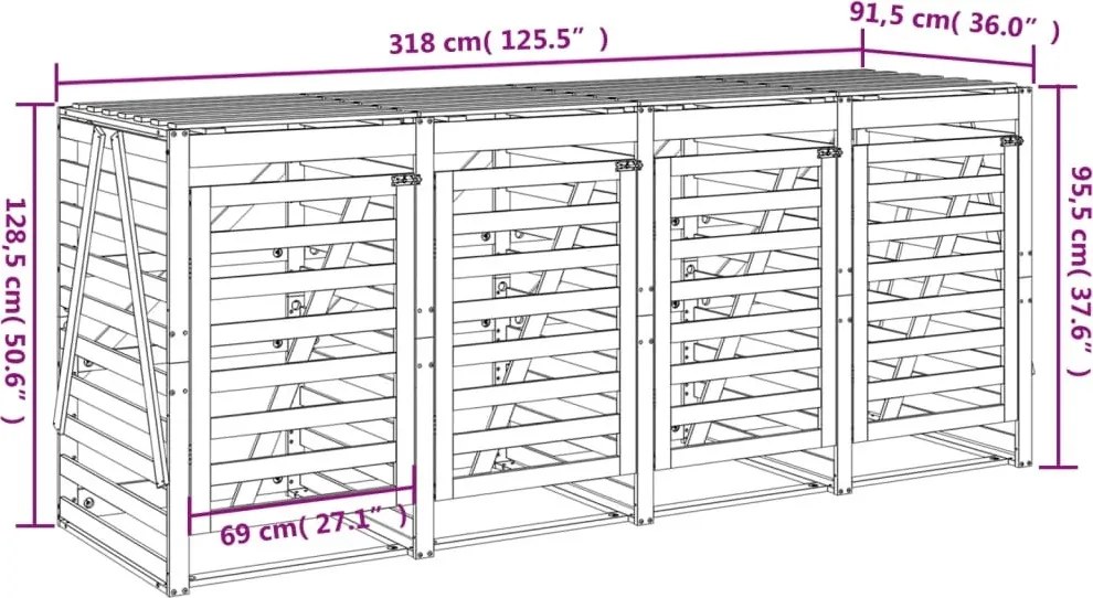 vidaXL Úložný box na čtyři popelnice masivní dřevo douglasky [3157701] Barva: Přírodní borovice