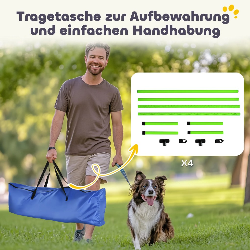 PawHut Agility set pro psy 4dílné výškově nastavitelné agility vybavení se 4 překážkami Přepravní taška 99 x 65 x 94 cm zelená