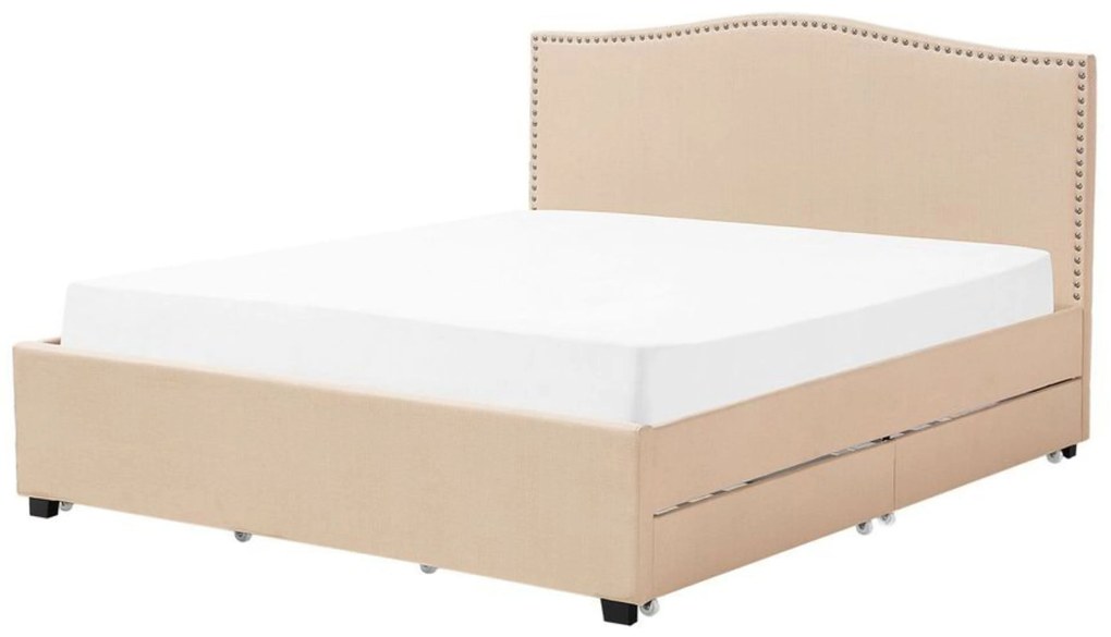 Čalouněná béžová manželská postel s úložným prostorem 160 x 200 cm MONTPELLIER Beliani