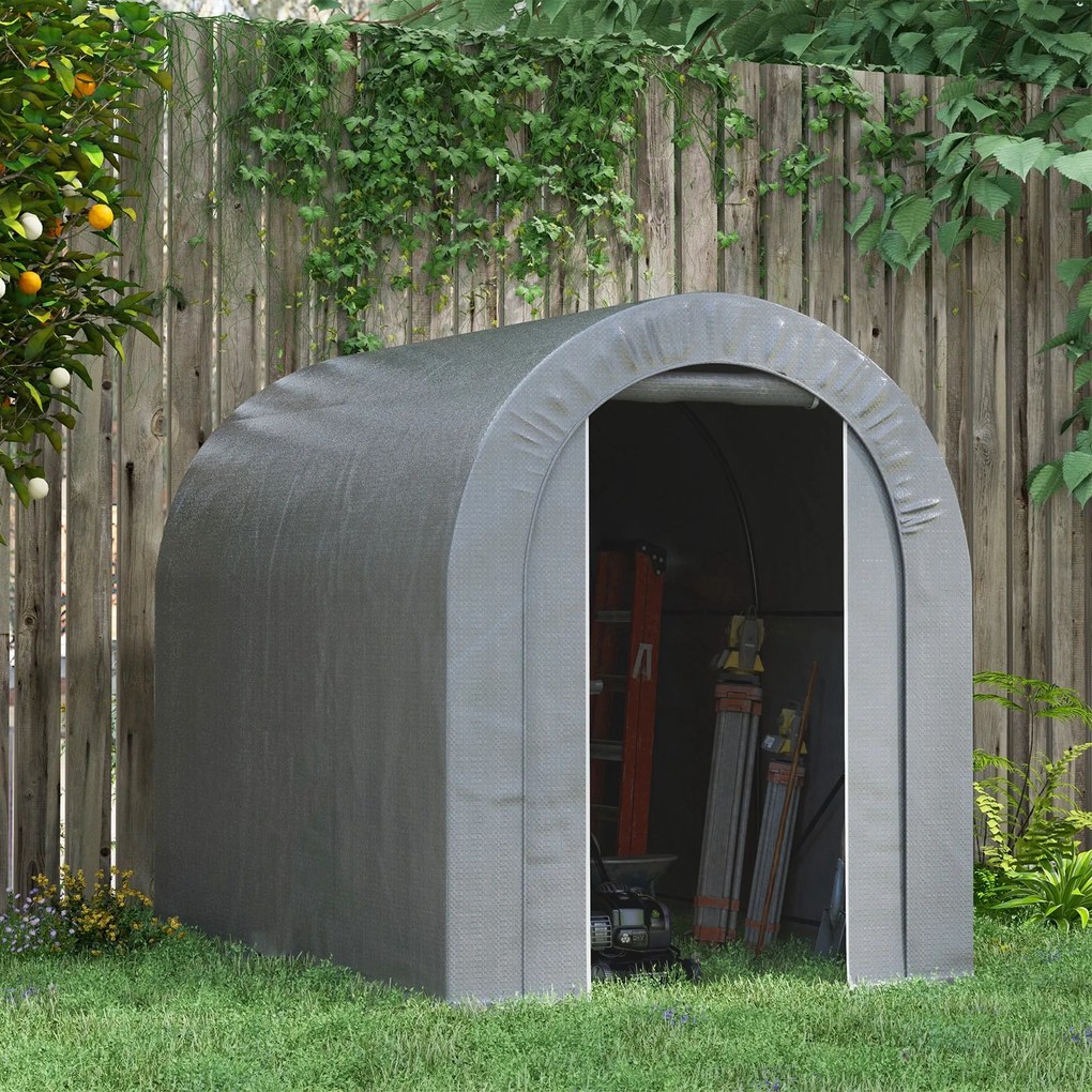 Outsunny Zahradní úložný stan na kola - Plechová konstrukce, PE plachta, 2,4 x 1,6 x 1,9 m, Šedá