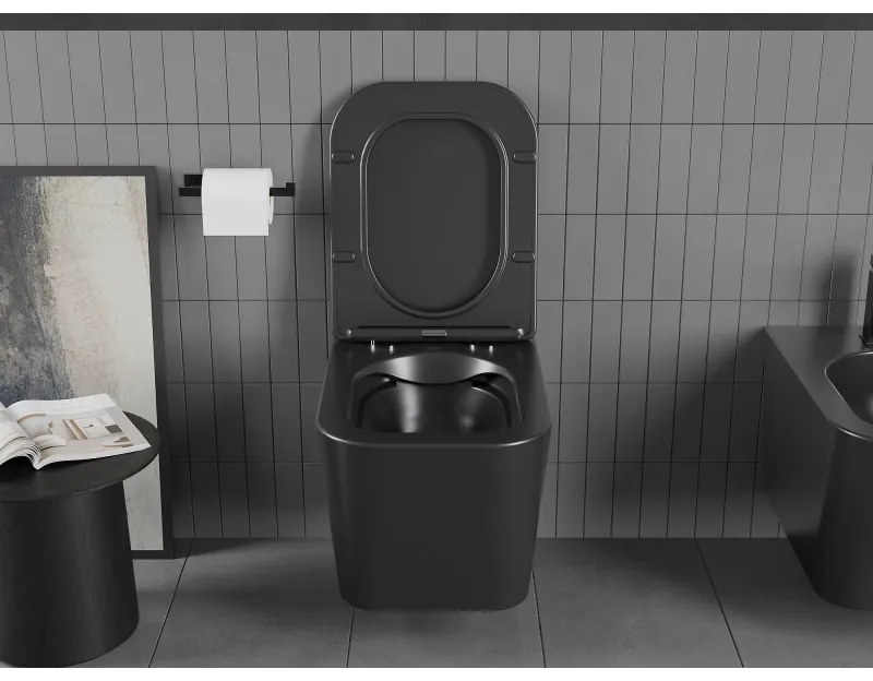 Mexen Teo závěsné wc Rimless s toaletním Slim sedátkem z duroplastu, černá matná - 30850685