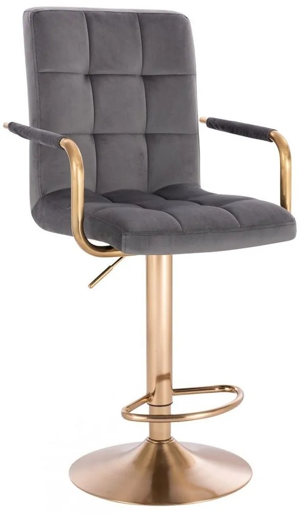 LuxuryForm DESIGN Barová židle VERONA GOLD VELUR na zlaté kulaté podstavě - tmavě šedá