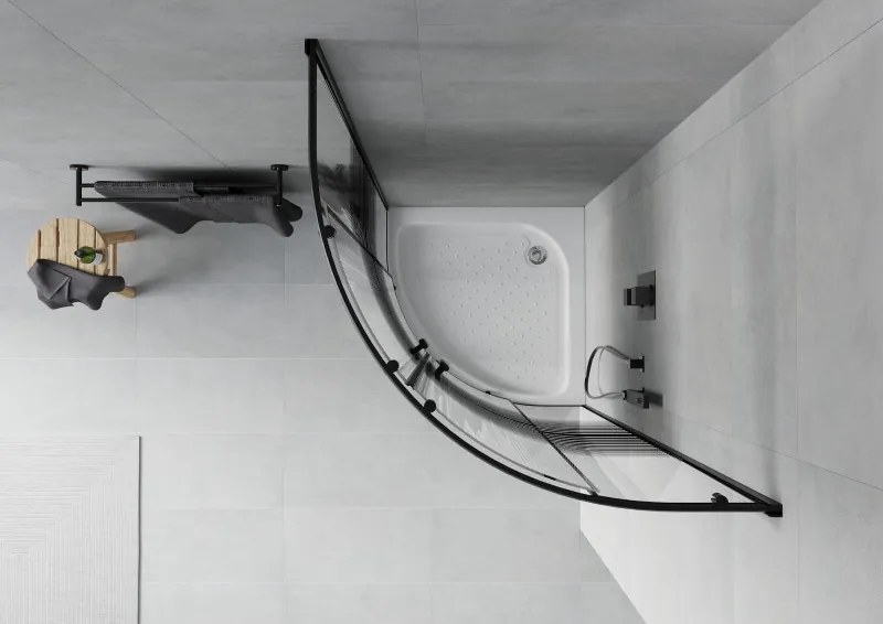 Mexen Rio sprchový kout půlkruhový 90 x 90 cm, černé pruhy, černá + sprchová vanička , bílá - 863-090-090-70-20-4710
