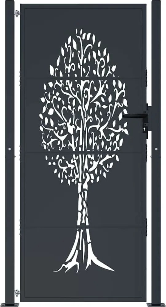 Zahradní branka antracitová 100 x 200 cm ocelová, design stromu 153159