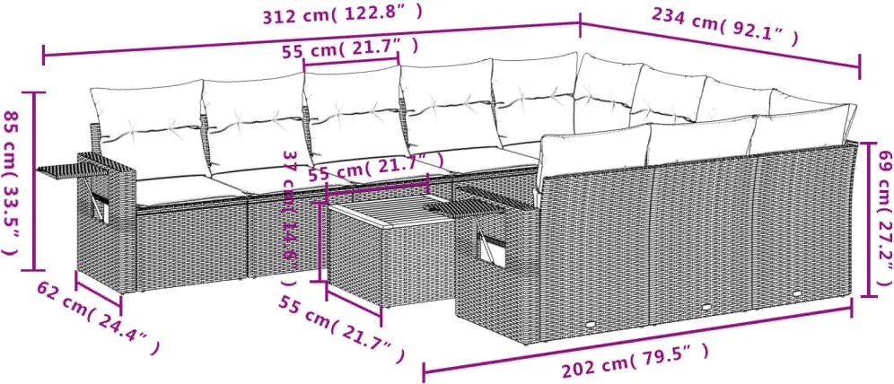 11dílná zahradní sedací souprava a podušky mix béžové polyratan 3257074