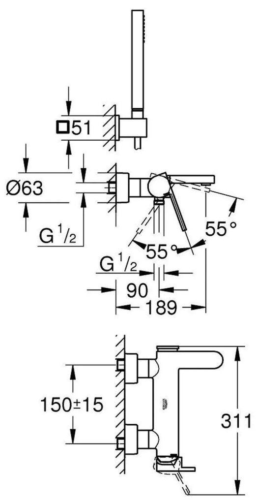 Grohe Plus - Vanová baterie s příslušenstvím, chrom 33547003