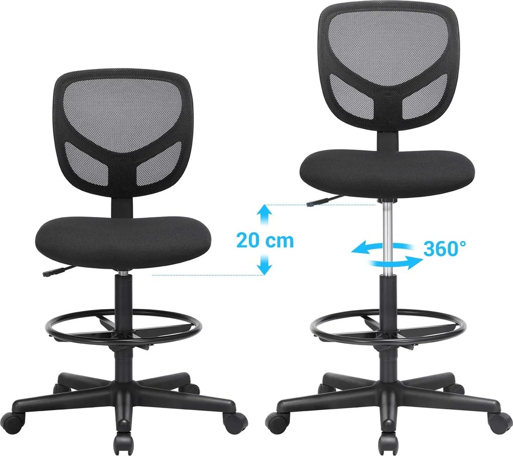 Síťová kancelářská židle, otočná židle s výškou sedáku 55-75 cm, černá