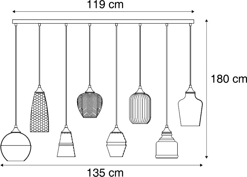 Závěsné svítidlo Art Deco černé s jantarovým sklem 8-světelné - Hanne