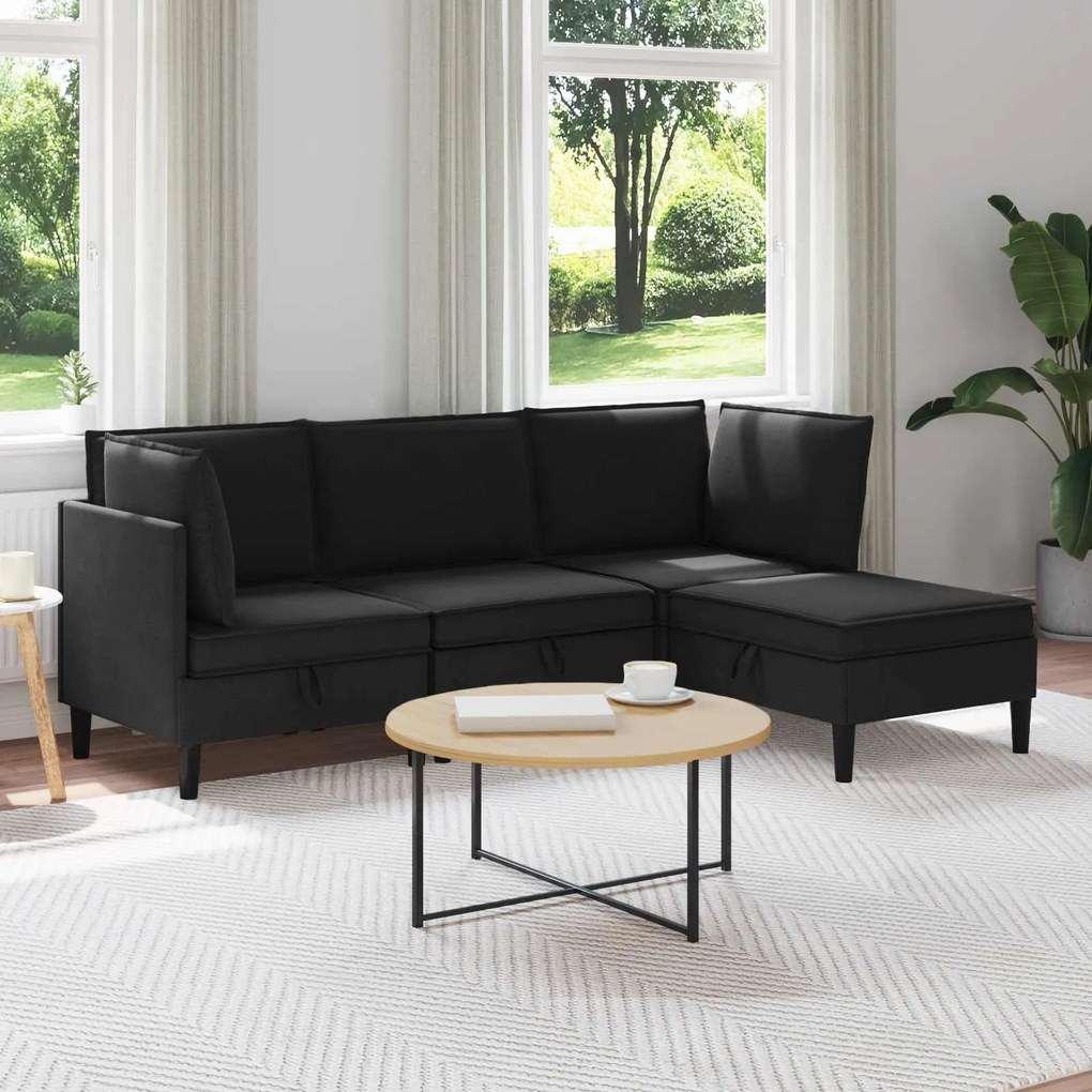 Sada nábytku do obývacího pokoje 4 ks Černá Textil 3413810