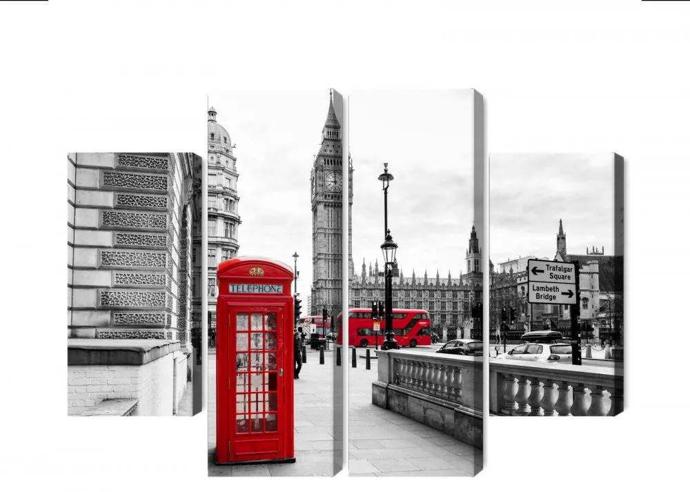 Vícedílný obraz Londýnská Telefonní Budka A Big Ben Nedostatek Nedostatek Plátno Canvas 160x120