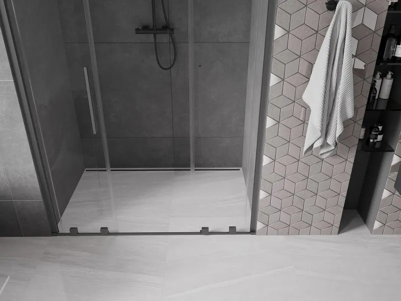 Mexen Velar L Duo, posuvné sprchové dveře do otvoru 140 cm, 8mm čiré sklo, broušený grafit, 871-140-003-02-95