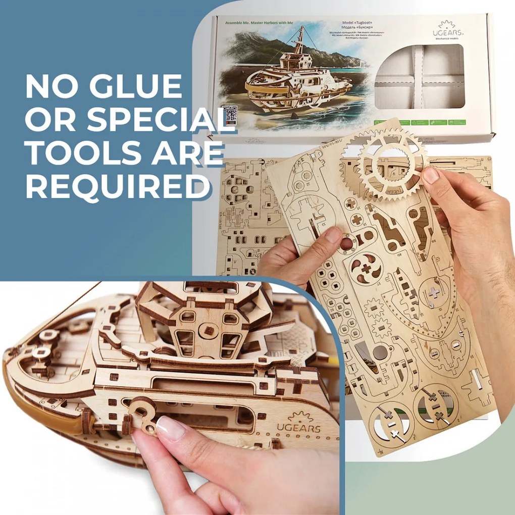 Ugears 3D dřevěné mechanické puzzle Remorkér