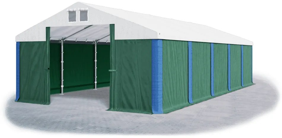 Garážový stan 6x10x2,5m střecha PVC 560g/m2 boky PVC 500g/m2 konstrukce ZIMA Bílá Zelená Modré