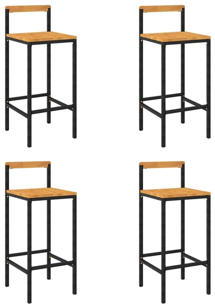 Barové stoličky 4 ks černé polyratan a masivní akáciové dřevo - Default Title