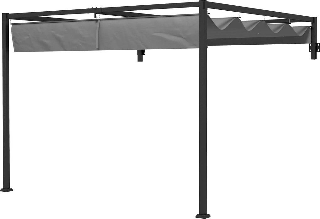 Outsunny Pergola Zahradní Altán 3x4m s Odkrytelnou Střechou a Odvodňovacími Otvory, Zahradní Pergola z Oceli a Polyesteru s Kolíky a Šrouby, Tmavě Šed