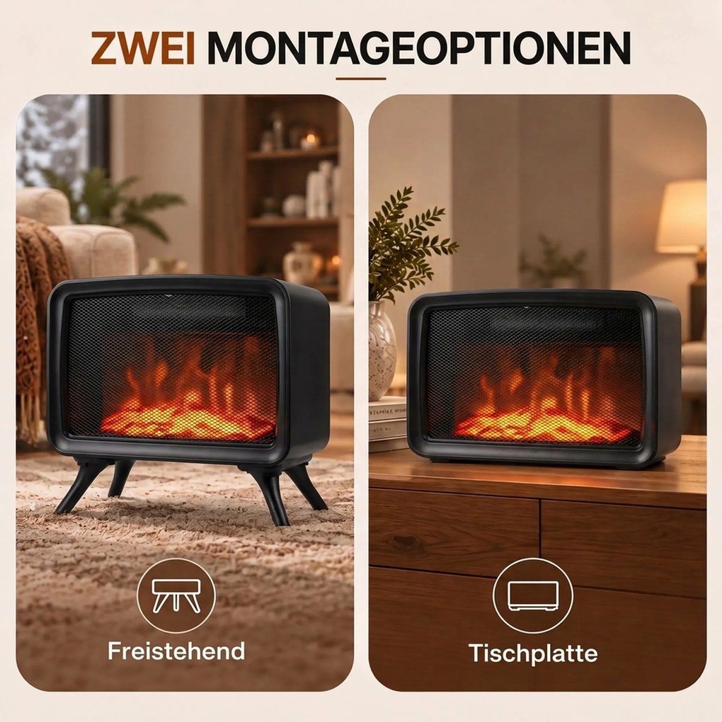 HOMCOM Elektrický krb 800/1600W elektrický krb s topením, odnímatelný podstavec, nastavitelný termostat, 3D efekt plamene