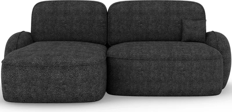 Rohová sedací souprava Tesalia s funkcí spaní a úložným prostorem, tmavě šedé bouclé, levostranná