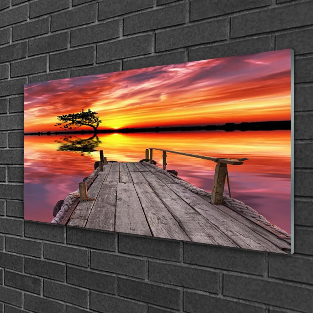 Obraz na skle Molo Jezero Architektura 120x60 cm