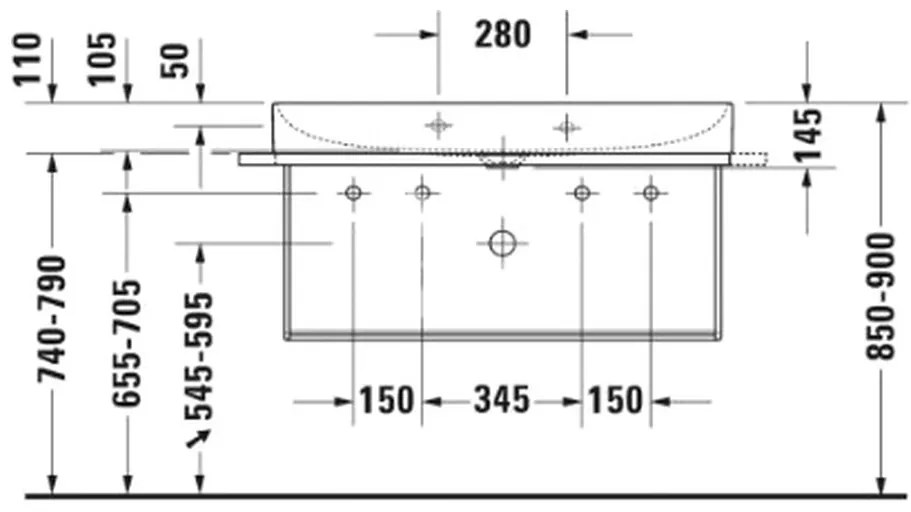 Duravit DuraSquare - umyvadlo na dvě baterie, šířka: 100 cm, hloubka: 47 cm, D 2353100043