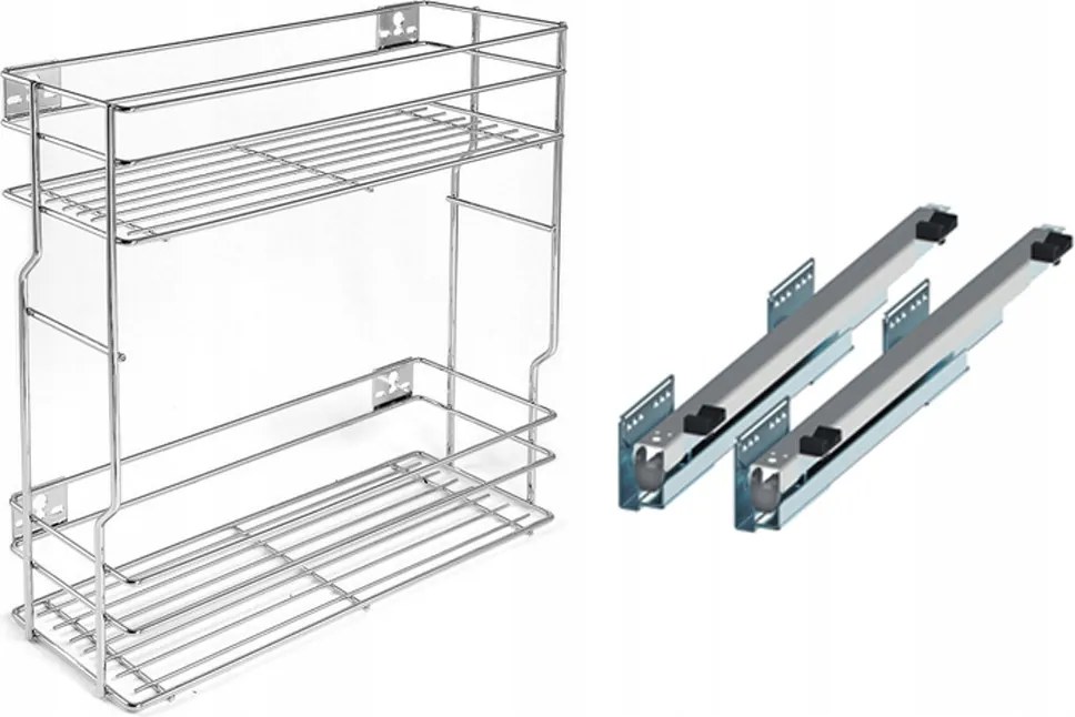 Cargo do levé skříňky 20 cm 200 chromový efekt 2p s tlumením dovírání Rejs s plným výsuvem