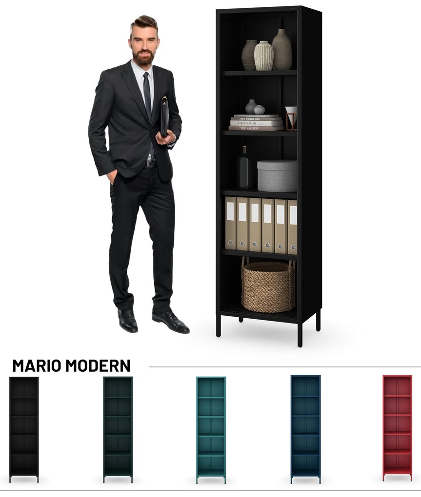 Regál plytký otevřený na knihy na nožičkách černý, 500x1800x350 mm: MARIO Modern