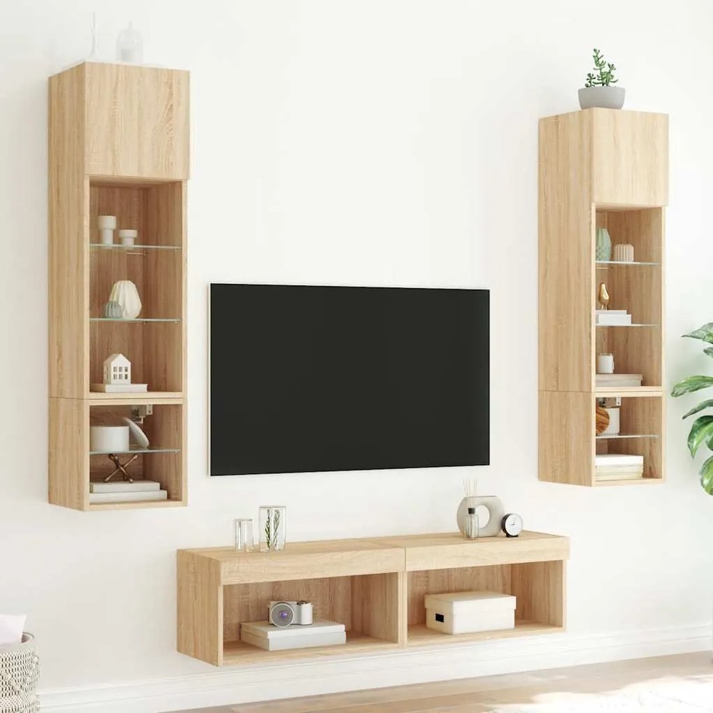 6dílná obývací stěna s LED dub sonoma kompozitní dřevo 3216624