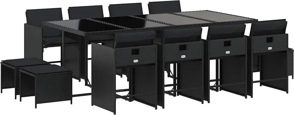 13dílný zahradní jídelní set s poduškami černý polyratan 3277926
