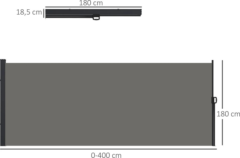 Outsunny Boční Markýza Ochrana Proti Větru Paravent Skládací Zahradní Plot 4 x 1,80 m Hliníkový Polyester Anti-UV Vysoká Hustota 180 g/m² Tmavě Šedá |