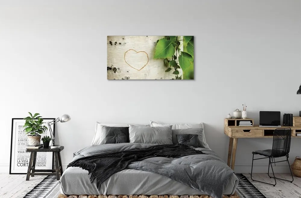 Obrazy na plátně Heart březové listí 125x50 cm