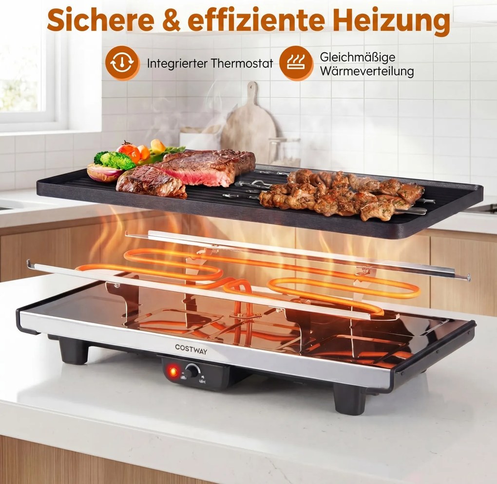 Costway Raclette pro 8 osob Elektrický gril s 2-in-1 oboustrannou nepřilnavou