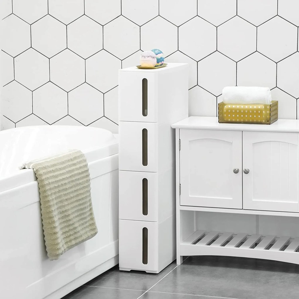 Plastový kuchyňský organizér se 4 zásuvkami 45x17x83 cm, bílý-hnědý