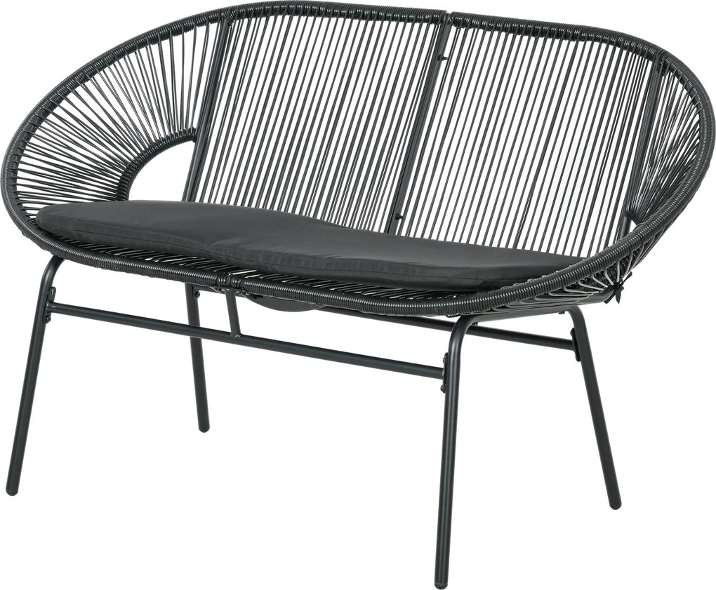 Outsunny 2-místná zahradní židle Acapulco s opěrkami, polstrováním a ocelovým rámem, nosnost 260 kg, pro balkon, terasu, patio, 132x72x83 cm, černá |
