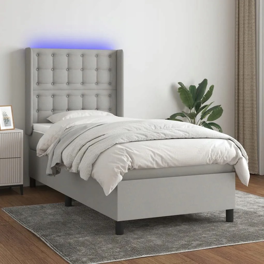Box Spring Postel S Matrací A Led Textil Světle Šedá tlačítka 80 x 200 cm