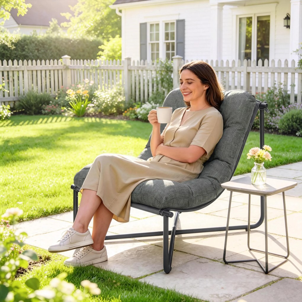 Lounge chair Outdoor Ergonomická zahradní židle s polštářem šetrným k pokožce Široký sedák Ocelový rám Tmavě šedá barva