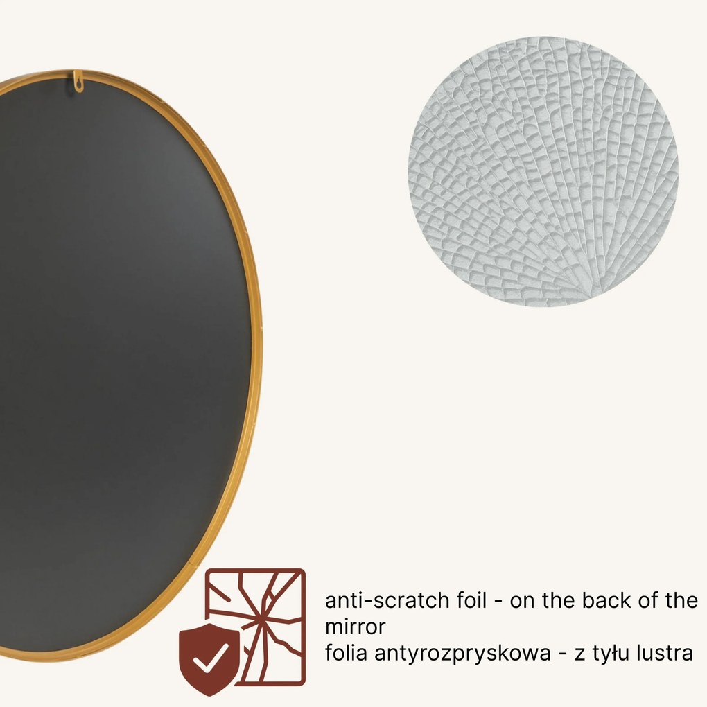 Kulaté zrcadlo NOOR, kovový rám, zlatá barva, Ø 80 cm
