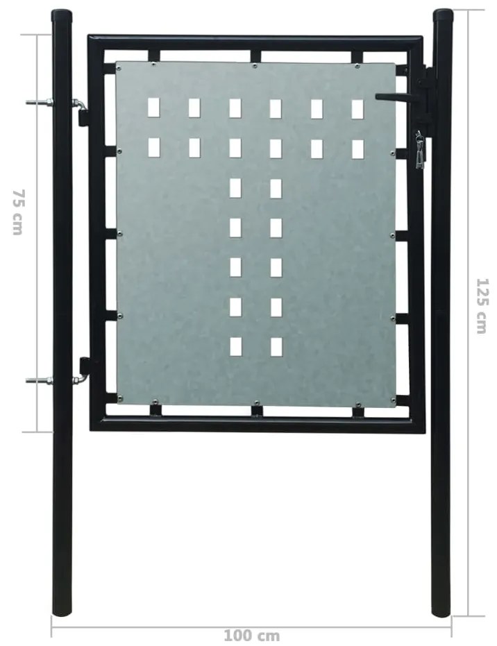 vidaXL Marketos Černá jednokřídlá plotová branka 100 x 75 cm