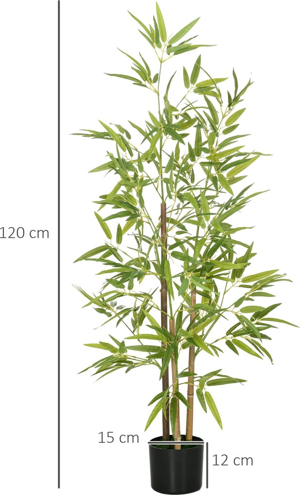 Umělý bambusový strom HOMCOM 120 cm s květináčem, vnitřní dekorace, velmi realistický