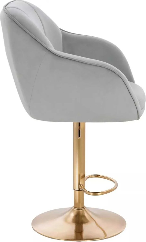 LuxuryForm DESIGN Barová židle AVOLA VELUR na zlaté kulaté podstavě - světle šedá