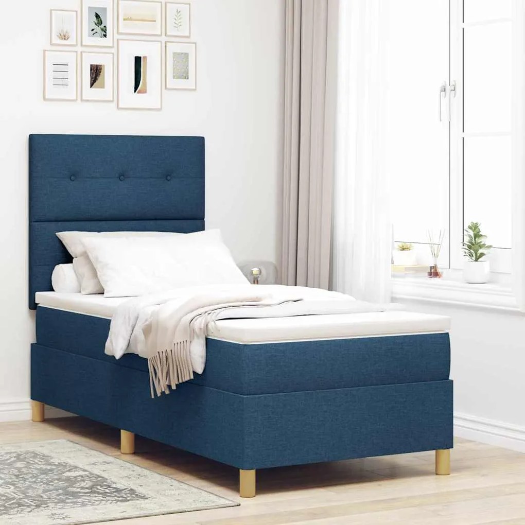 Postel s boxspringem s čelo Modrá 80 x 200 cm textil 3339580