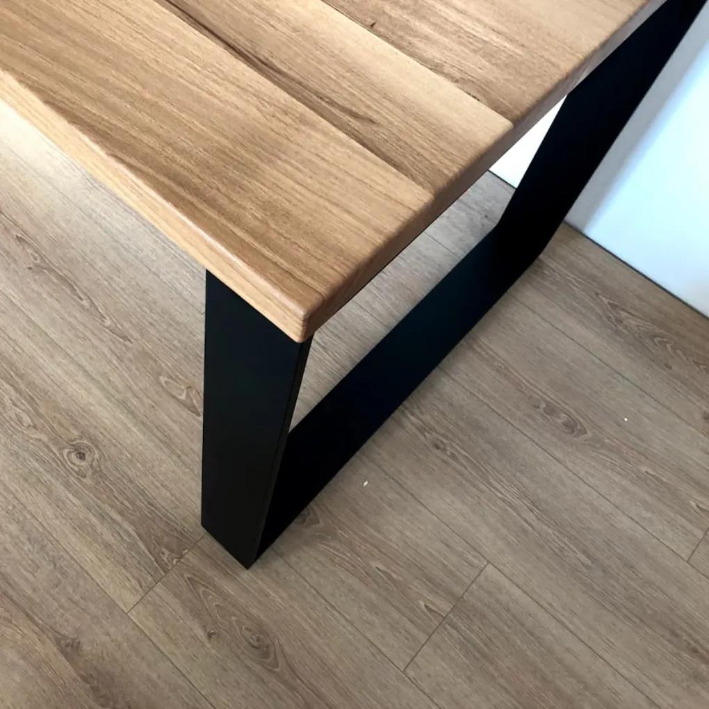 KULHÁNEK Jídelní stůl s rovnou hranou a kovovou podnoží z pásové oceli Velikost desky: 180x80 cm, Odstín podnože: černá - RAL 9005