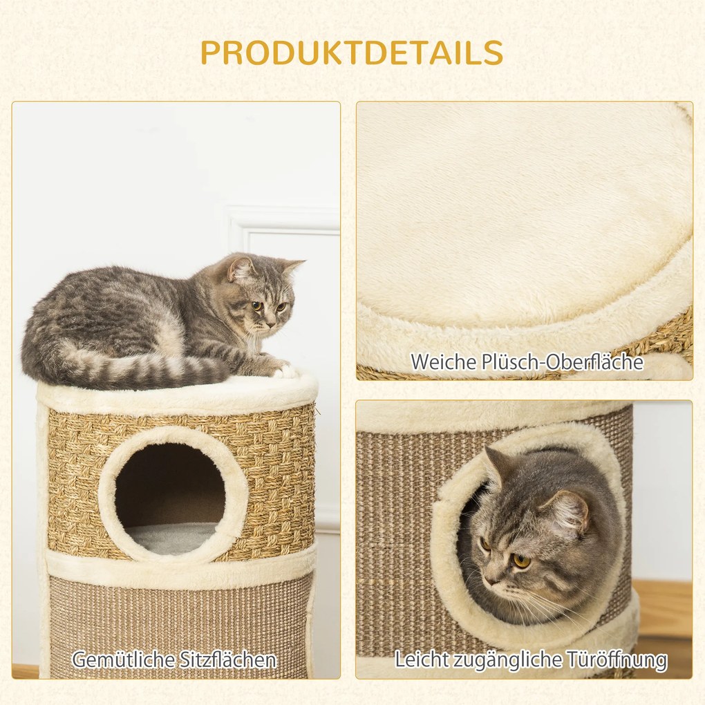 PawHut škrabadlo pro kočky 3 úrovně se sisalem a plyšem 37,5x37,5x70cm ideální pro milovníky koček