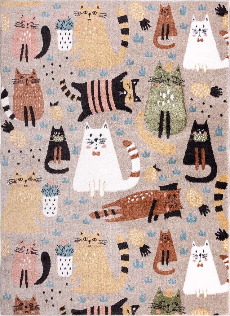Detský kusový koberec Fun Kittens Cats beige, 140x190, viacfarebná, detská izba, Dywany Łuszczów