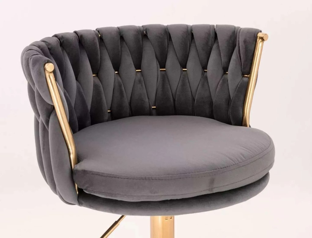 LuxuryForm DESIGN Barová židle LYON VELUR na zlaté kulaté podstavě - tmavě šedá