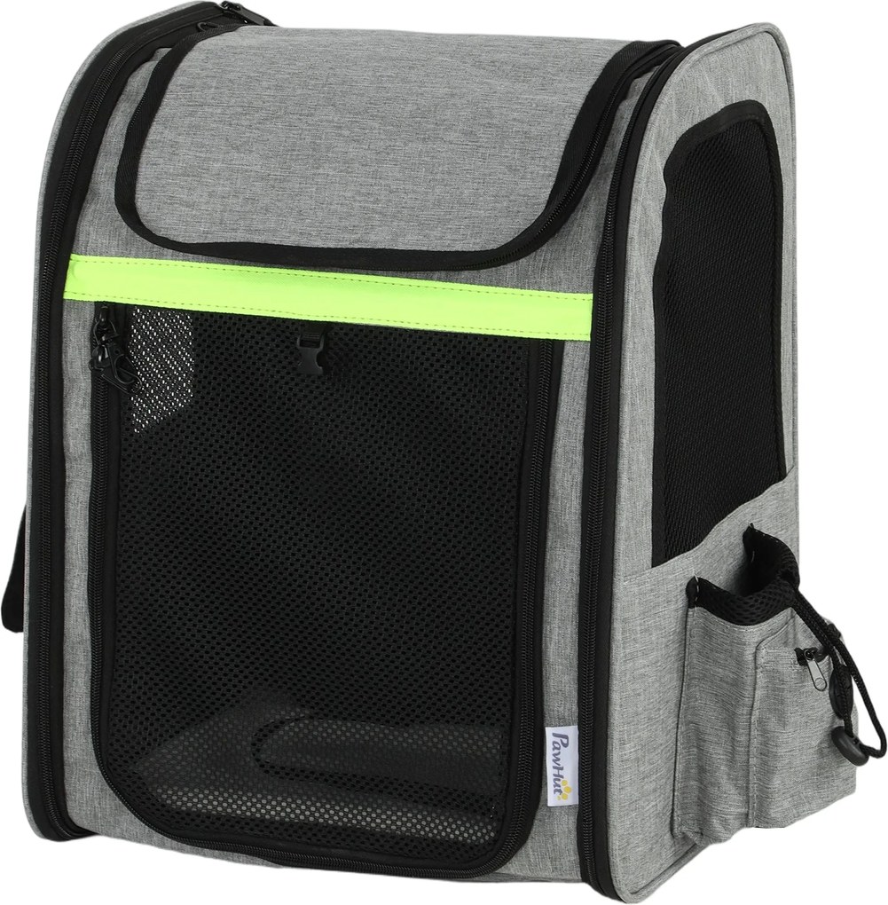PawHut rozšiřitelná přepravka pro psy s dvířky, 33,5 × 28 × 42 cm – 5 kapes, reflexní páska, pro kočky a psy do 10 kg – světle šedá | Aosom