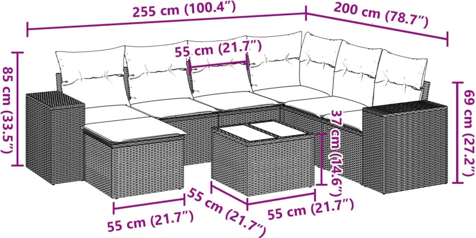 8dílná zahradní sedací souprava s poduškami černá polyratan 3255242