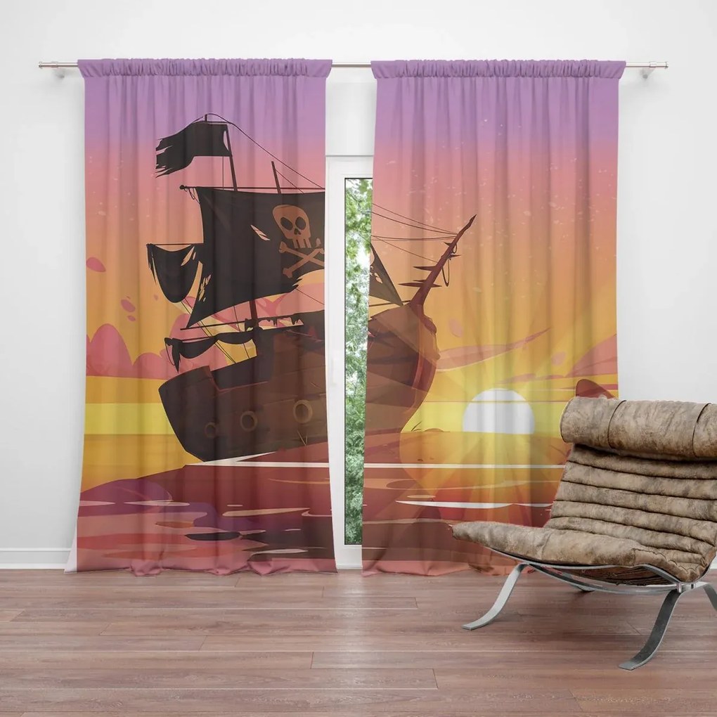 Sablio Závěs Pirátská loď při západu slunce: 2ks 140x250cm